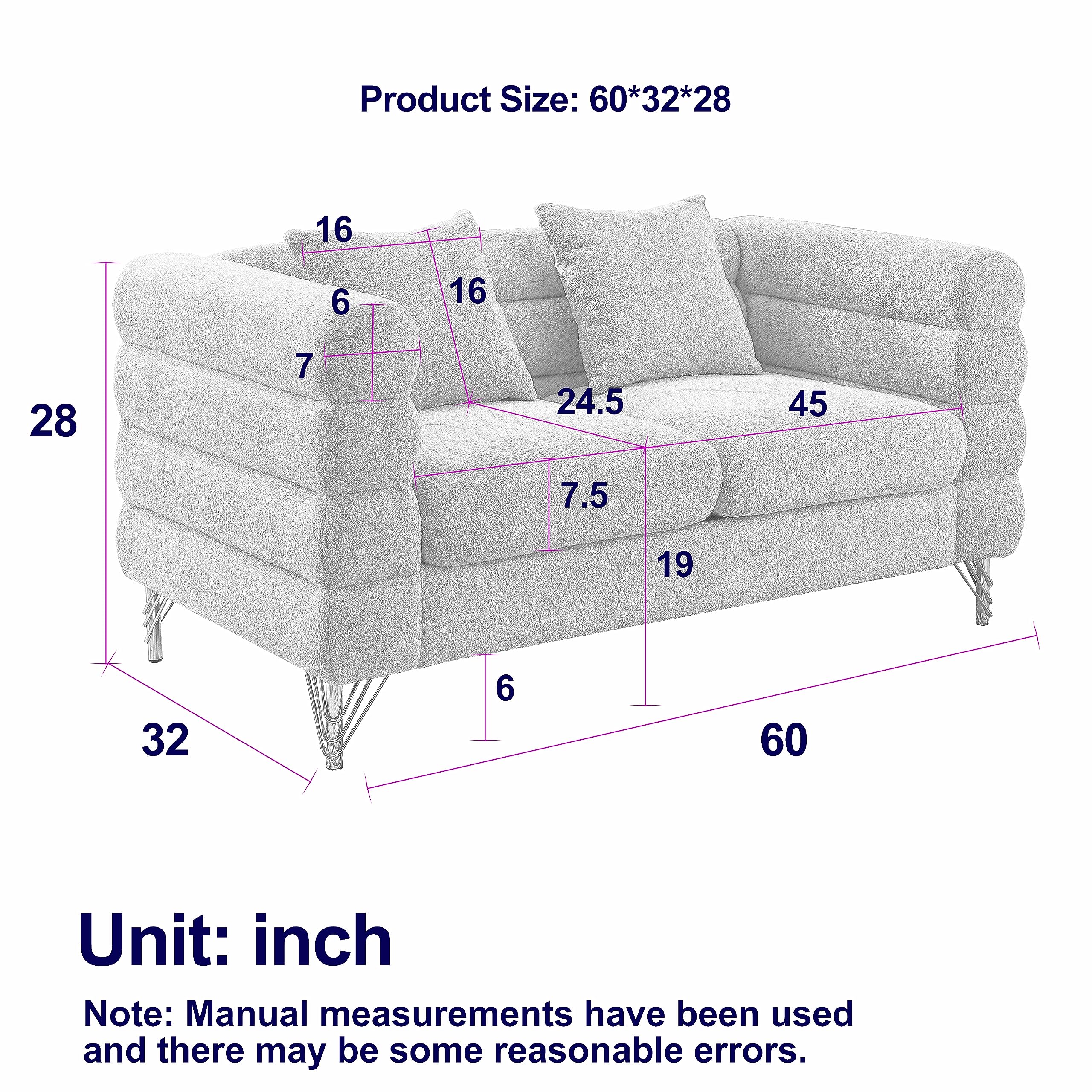 Deolme 60" W Teddy Orange Loveseat Sofa Couch with Firm Strcuture & Thicken Sponge Comfy Love Seat Couches Sleeper for Living Room Bedroom Small Spaces Mid-Century Modern Furniture