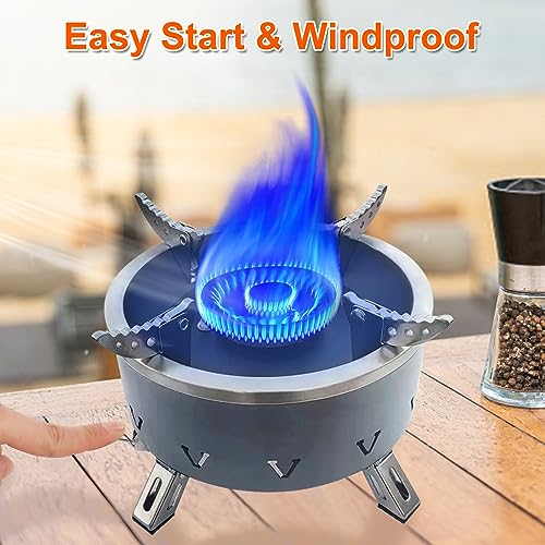 JooMoo Camping Stove Backpacking,10000W Windproof Portable Stove with Fuel Tank Adapter&Piezoelectric IgnitionFuel Tank Adapter, Lightweight Camping Accessories For Outdoor Camping, BBQ, Hiking(Grey)