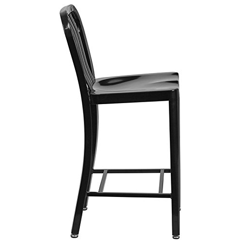 Flash Furniture Gael Commercial Grade 2 Pack 24" High Black Metal Indoor-Outdoor Counter Height Stool with Vertical Slat Back