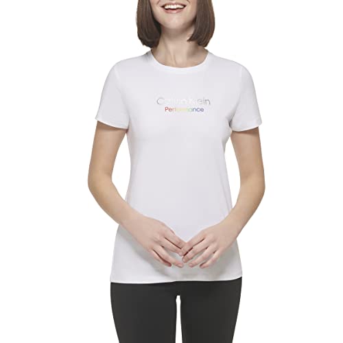 Calvin Klein Performance Women's CKP Pride Logo Short Sleeve T-Shirt, White, Medium