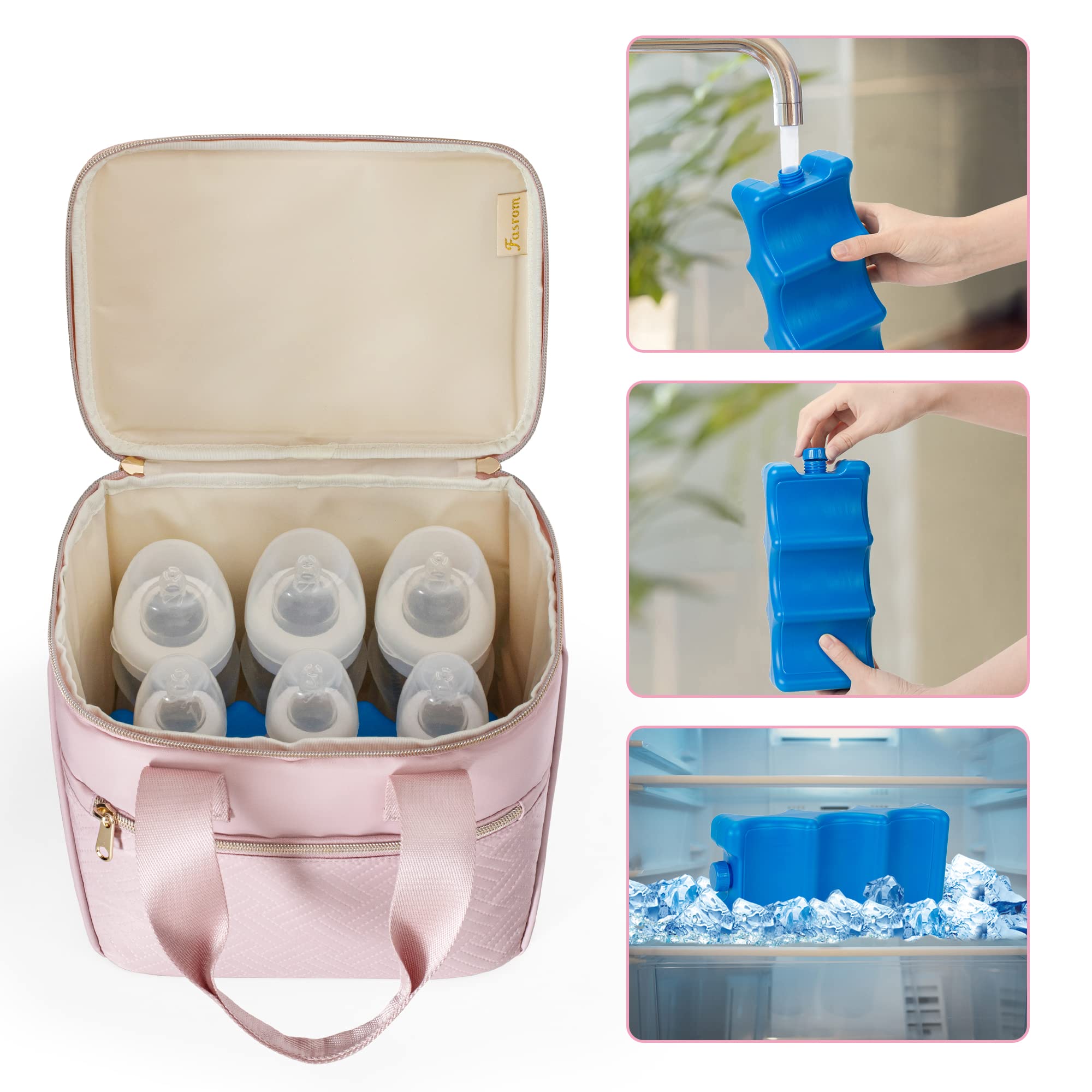 Fasrom Pump Travel Bag Bundle with Breastmilk Storage Cooler with Ice Pack Fits 6 Tall Baby Bottle Up to 9 Ounce
