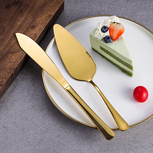 Gold Cake Cutting Set with Luxury Gift Box,Stainless Steel Gold Cake Pie Pastry Servers, Gold Cake Serving Set, Elegant Cake Knife and Server Set Perfect For Wedding, Birthday, Parties and Events.