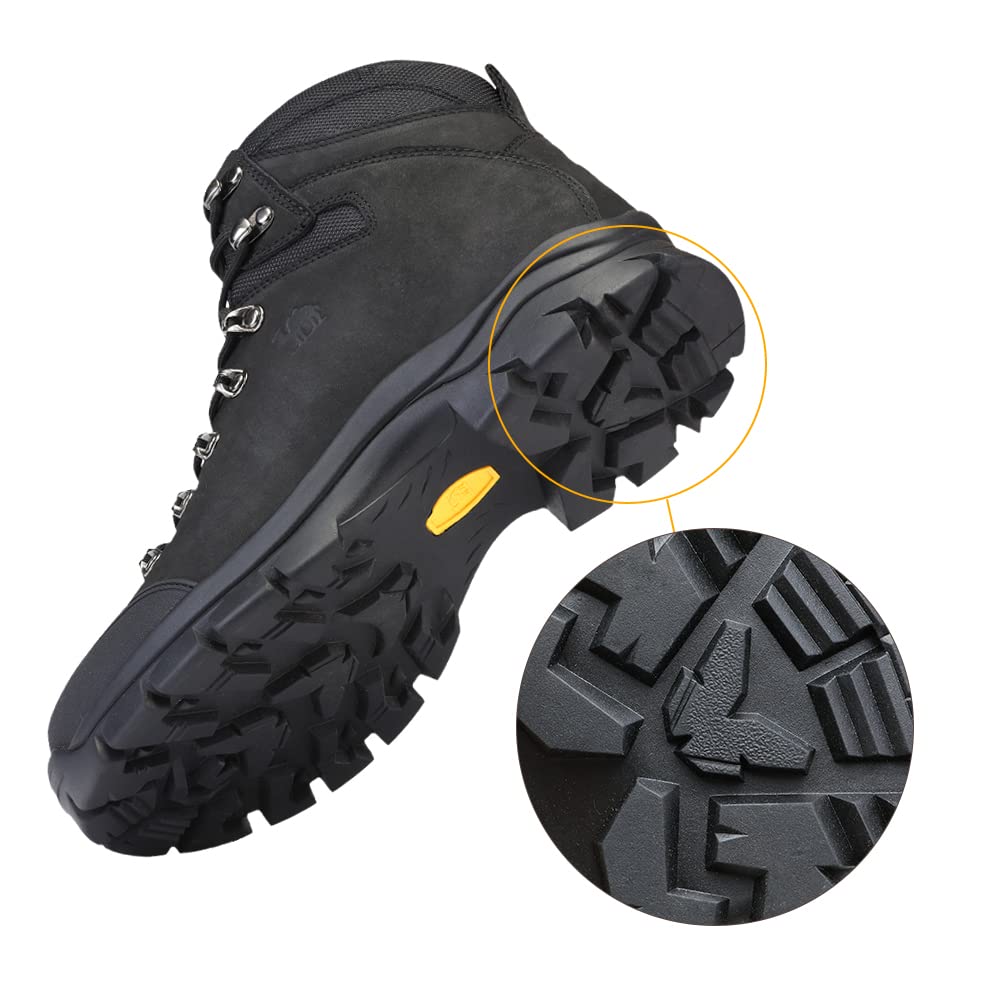 CAMEL CROWN Mens Hiking Boots Outdoor Trekking Backpacking Boot Mid Hiker Boot for Men Genuine Leather, Black