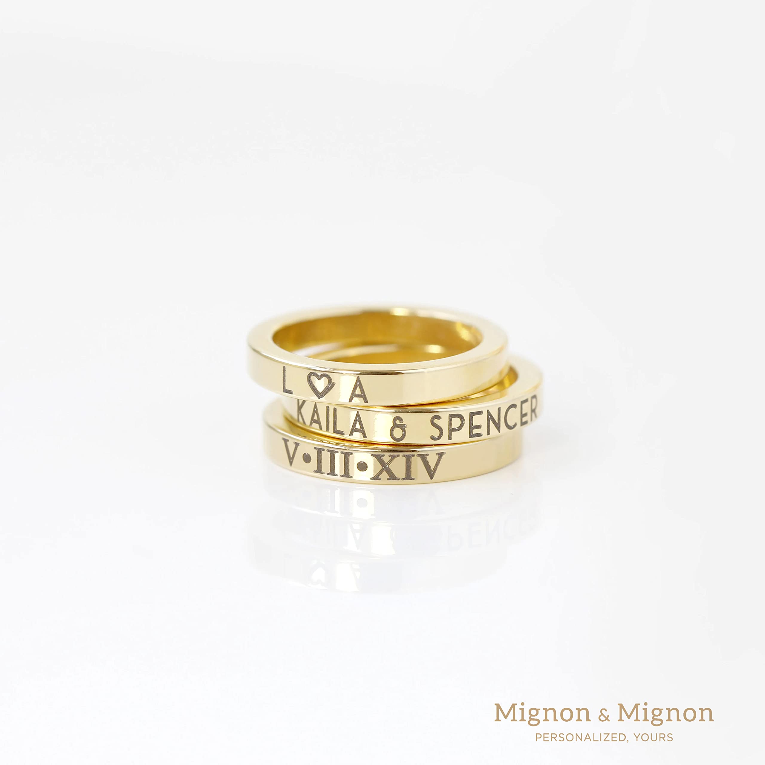 MignonandMignon Personalized Engraved Rings for Women Friendship Matching Rings Custom Coordinate Stacking Best Friend Memorial - R4