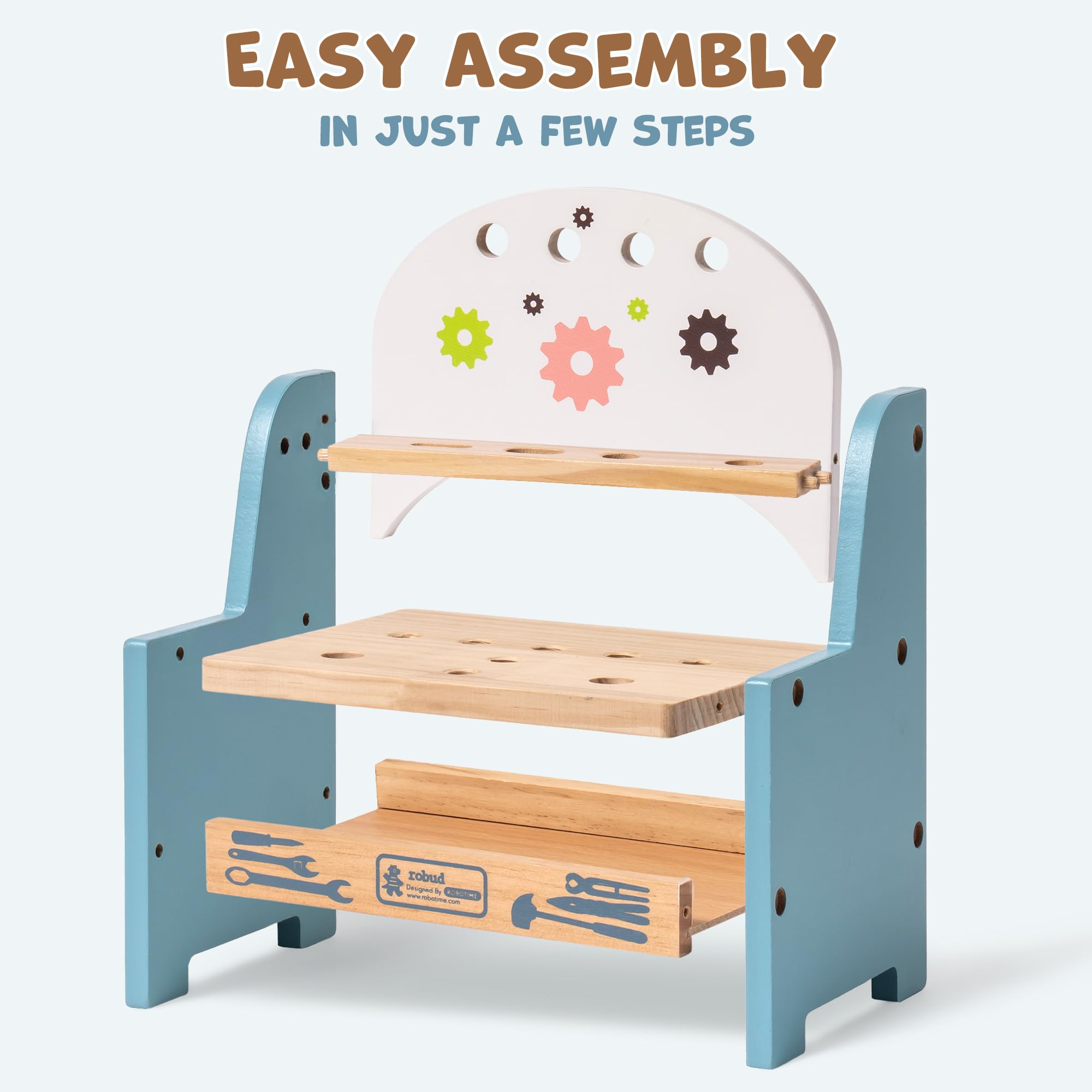 ROBUD Mini Wooden Play Tool Workbench Set for Kids Toddlers - Construction Toys Gift for 36 Months 3 4 5 Years Old Boys Girls