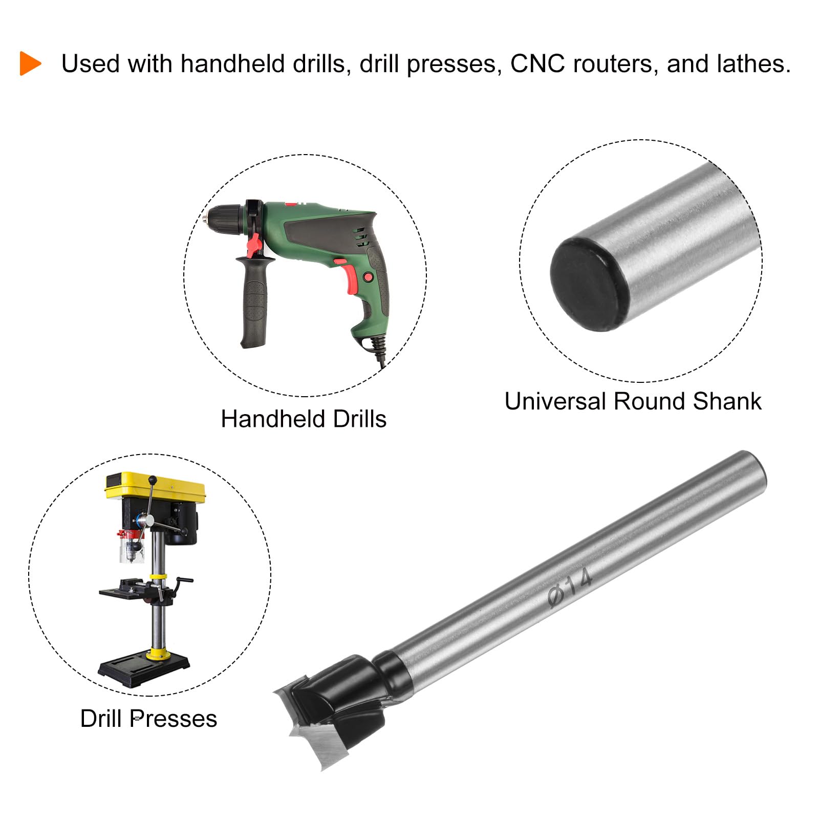 HARFINGTON Forstner Drill Bit 14mm (9/16") Tungsten Carbide Wood Forstner Bit Opener Cutter for Hinge Hole Drilling Woodworking, Black