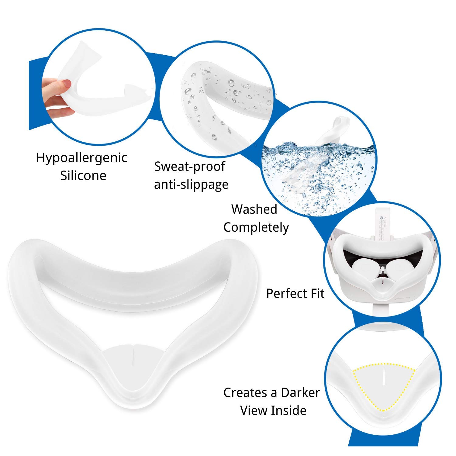 VR Face Silicone Cover Mask Combo with Protective Lens Cover for Quest 2 Headset Face Pad Cushion Accessories Set Sweatproof Lightproof by X-super Home (White, Quest 2)
