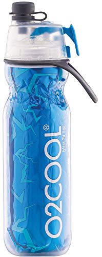 O2COOL Arctic Squeeze Mist 'N Sip Insulated Bottle w/Silicone Spout Cover and Locking Misting Function - 20 oz, Crackle Blue