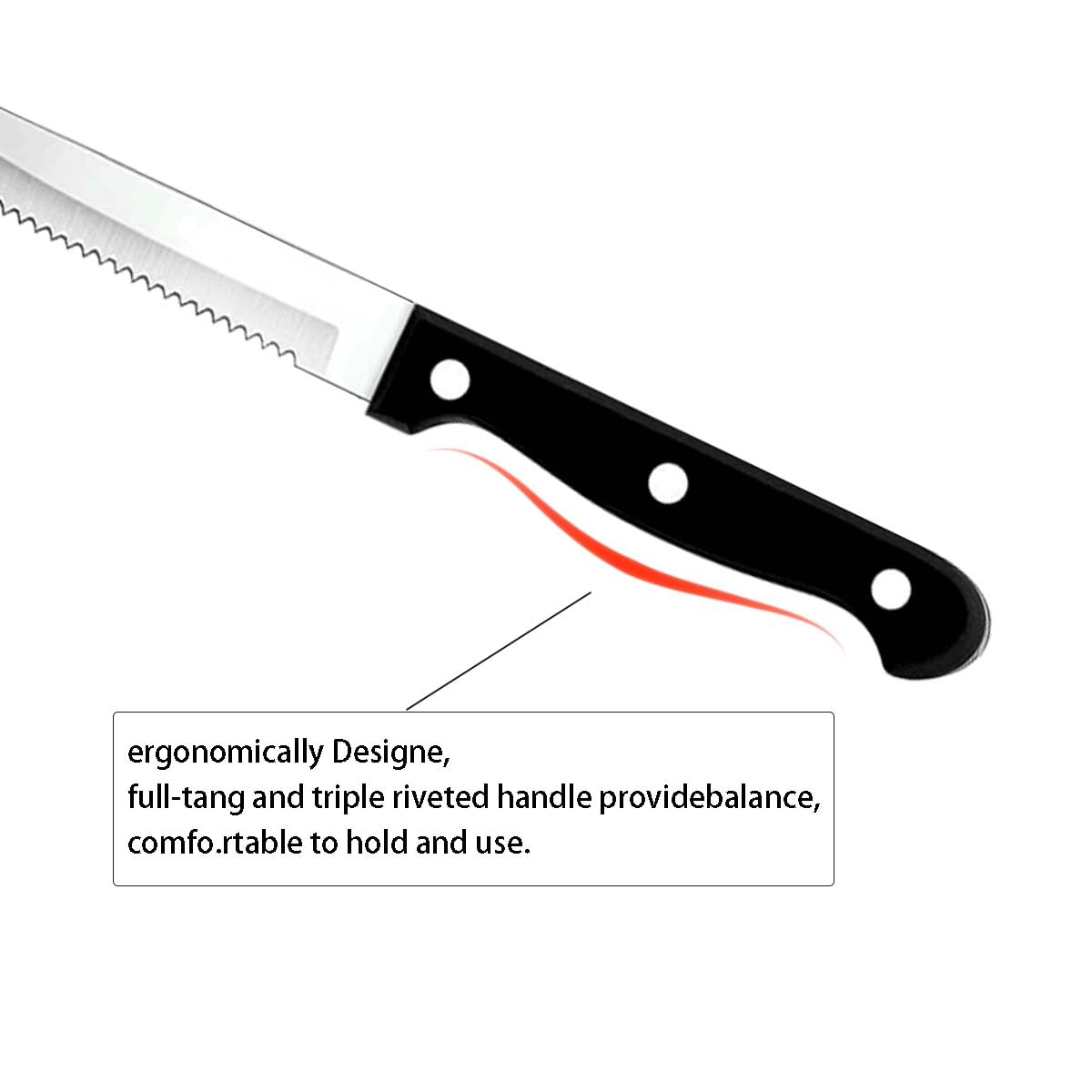 faderic 12-piece Serrated-Steak Knives, Black Full-Tang Triple Rivet Steak Knife Set,Stainless steel Sharp Blade,8.7 Inch,Dishwasher Safe