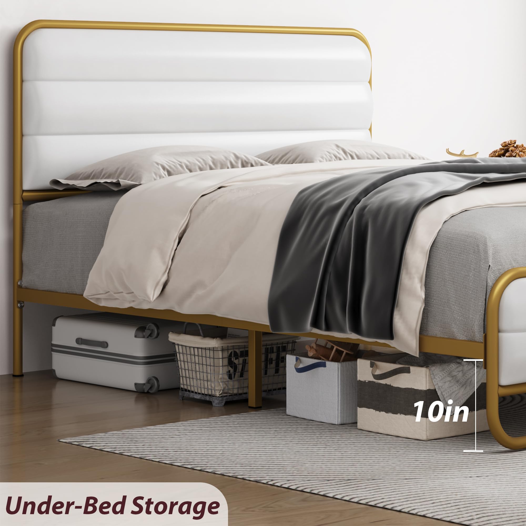 BOTLOG King Bed Frame with Headboard, PU Leather Upholstered Bed Frame with Wood Slats Support, No Box Spring Needed, Easy Assembly