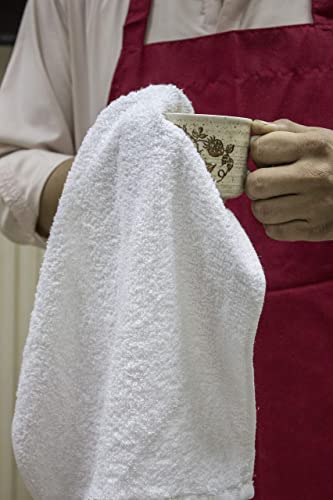 GREEN LIFESTYLE Terry Kitchen Bar Mops Kitchen Towel 12 Pack, Pure Cotton White Dish Cloths, Rags, Restaurant Cleaning Towels Ring Spun 100% Cotton, 16x19 inches