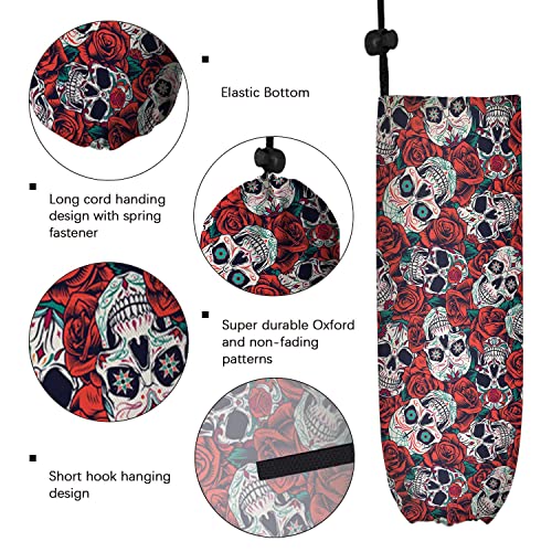 Cute Plastic Bag Holder,Skull Rose Red,Grocery Bags Dispenser,Shopping Bag Organizer,Gifts for Kitchen Decor