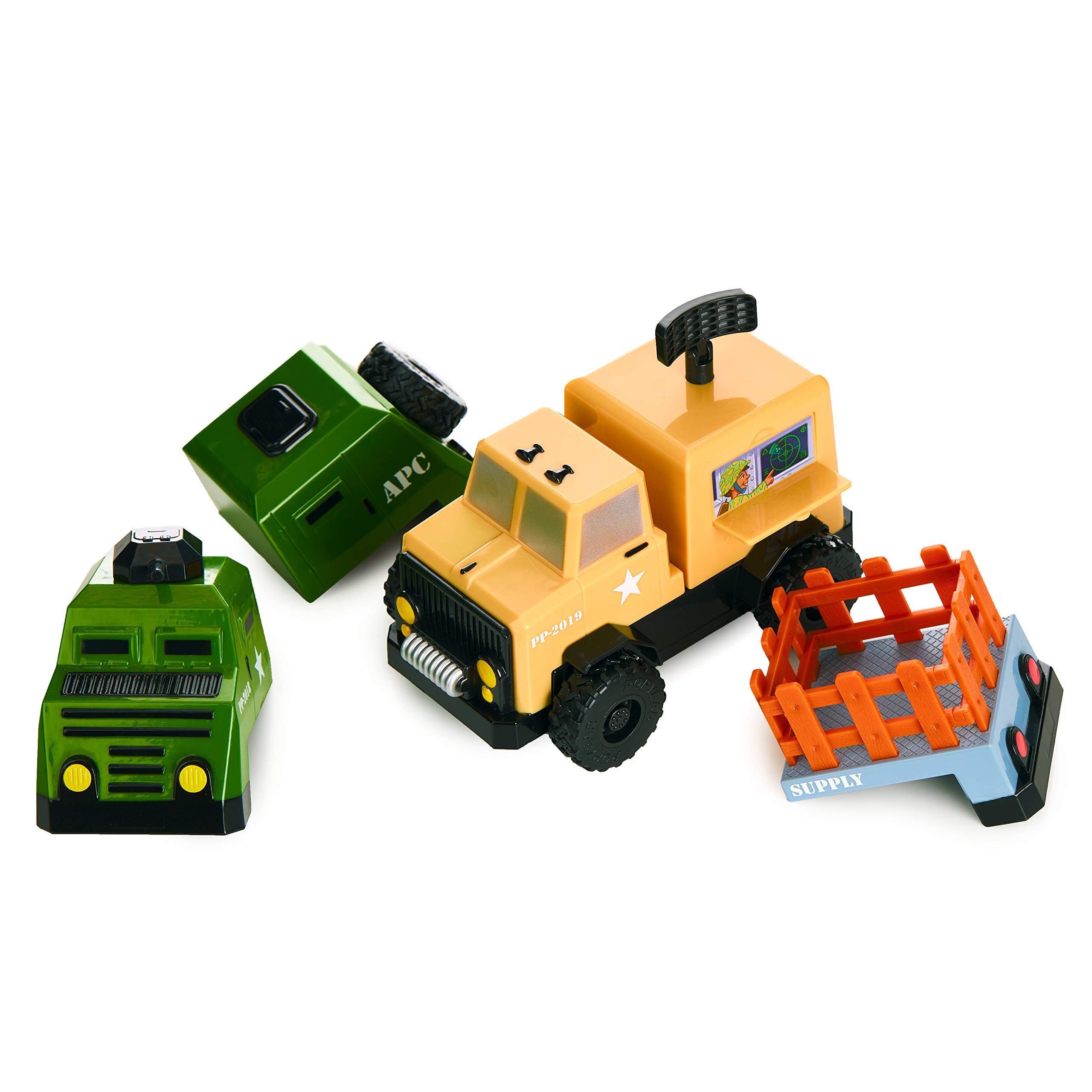 POPULAR PLAYTHINGS Magnetic Build A Truck Special Forces Toy Play Set, 5 Piece Mix and Match Vehicles, Racecar Party Favors and Cars Goodie Bag Fillers