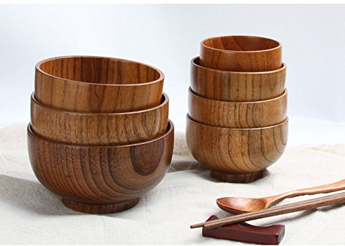 Cospring Handmade Wood Bowl, Mug, for Rice, Soup, Dip, Coffee, Tea, Decoration (4PCS Jujube Bowls, M: 4.5'' Dia x 2.6'' High)