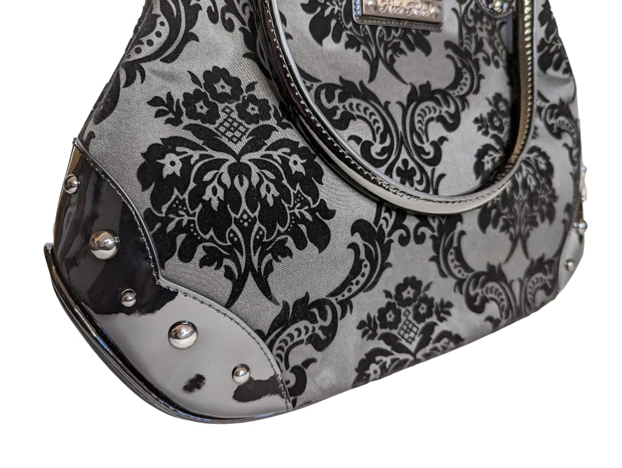 Rock Rebel Mistress Black on Black Victorian Damask Retro Kisslock Purse