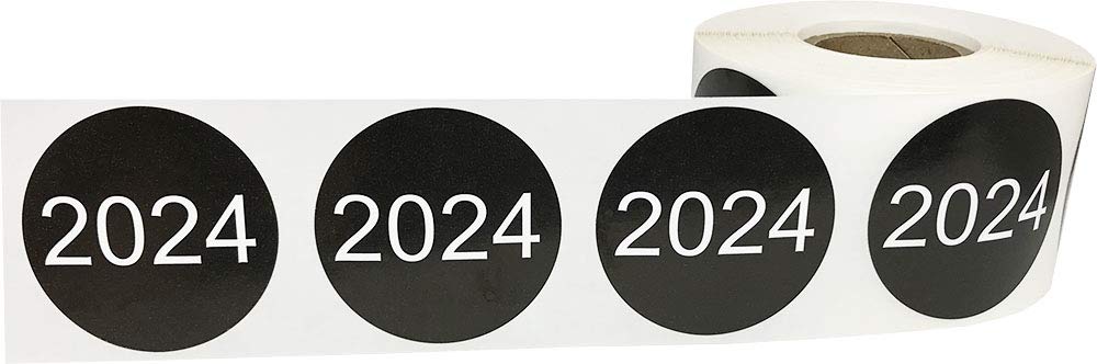InStockLabels 2024 Year Stickers (Black) - 1.5", 500 Round Stickers Per Roll – Round Labels for File Folders, Sticker Labels for End of Year Organization, Circle Stickers for Office & Home Use