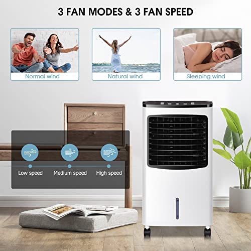 PETSITE Portable Evaporative Air Cooler, 3-in-1 Oscillation Cooling Fan with Remote Control, 2 Ice Packs, Humidifying, 3 Speeds, 7.5H Timer, Personal Swamp Cooler for Bedroom Home Office Garage