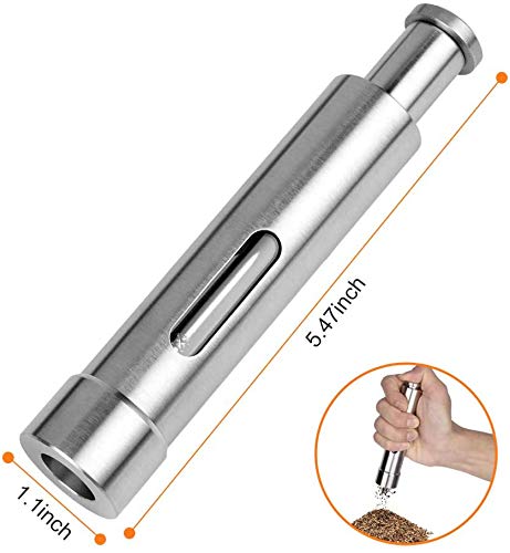 Cute Stainless Steel Pepper Mills with One Hand Stands Mini Thumb Push for Peppercorns, Sea Salt, Spices, Table Seasoning Grinders