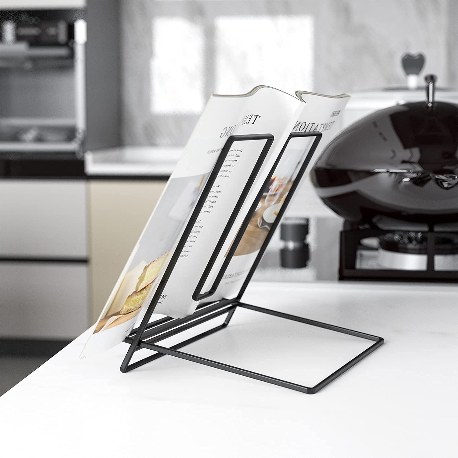 Cookbook Stand Holder for Kitchen Counter, Recipe Book Stand for Reading Hands Free(Black)