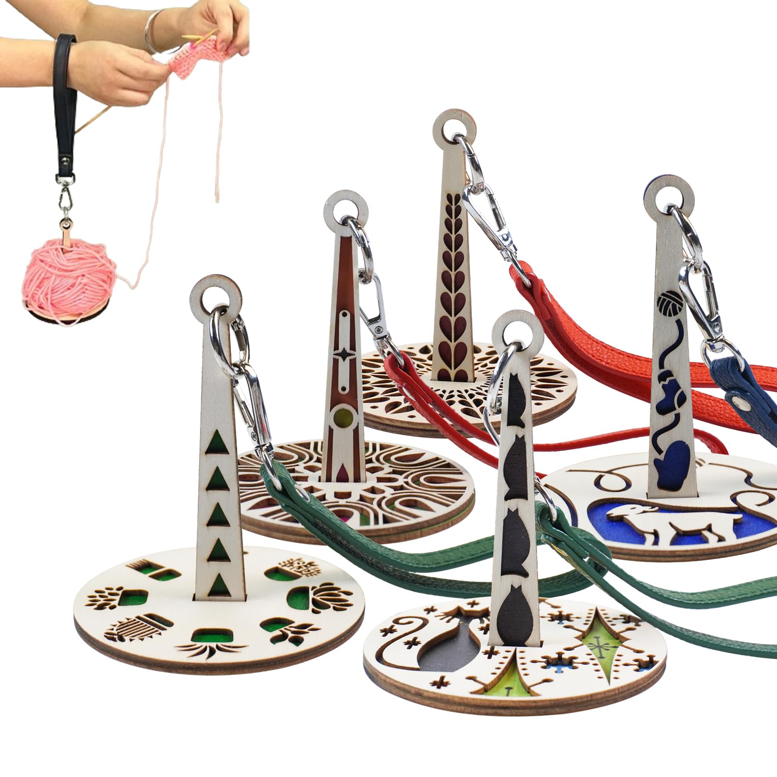 FantasyDay Portable Wrist Yarn Holder 5pcs, Mini Yarn Holder for Crochet with Wrist Strap for Knitting to Prevent Yarn from Tangling - Exquisite Pattern - Knitting Crocheting Gift
