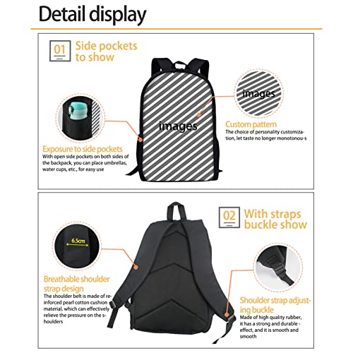 Howilath Custom Soccer Ball Pattern Black 3 Pcs School Backpack Set for Teen Boys Girls 17 Inch Shoulder Bookbag Lunch Box with Pencil Case