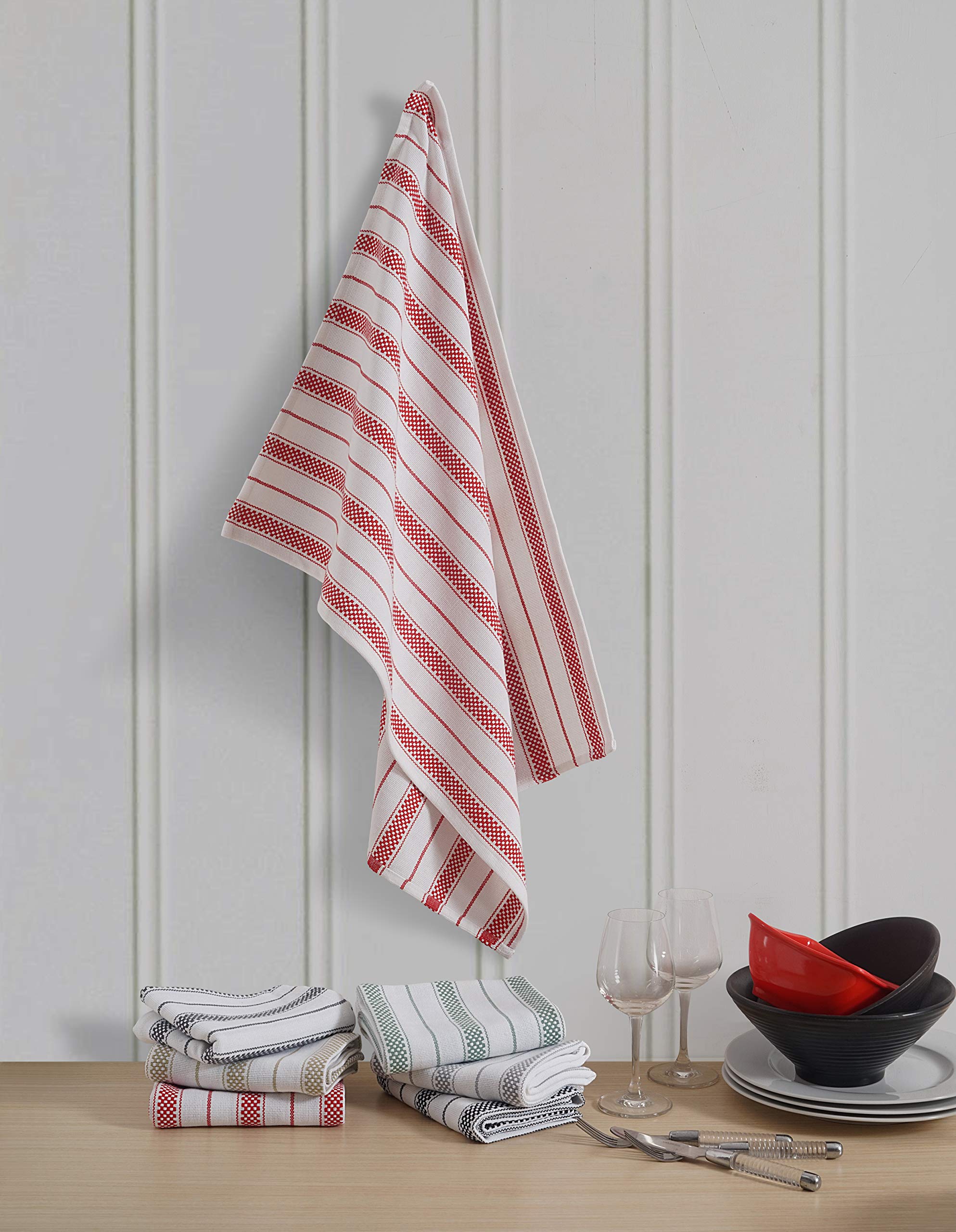 Casa De Lan Premium Kitchen Towels Pack of 6 - Dish Wipes for Kitchen - Chain Stripe Towels - Tea Towels for Kitchen - Hand Cloths - 100% Ring Spun Cotton - 20'' x 30'' - Black