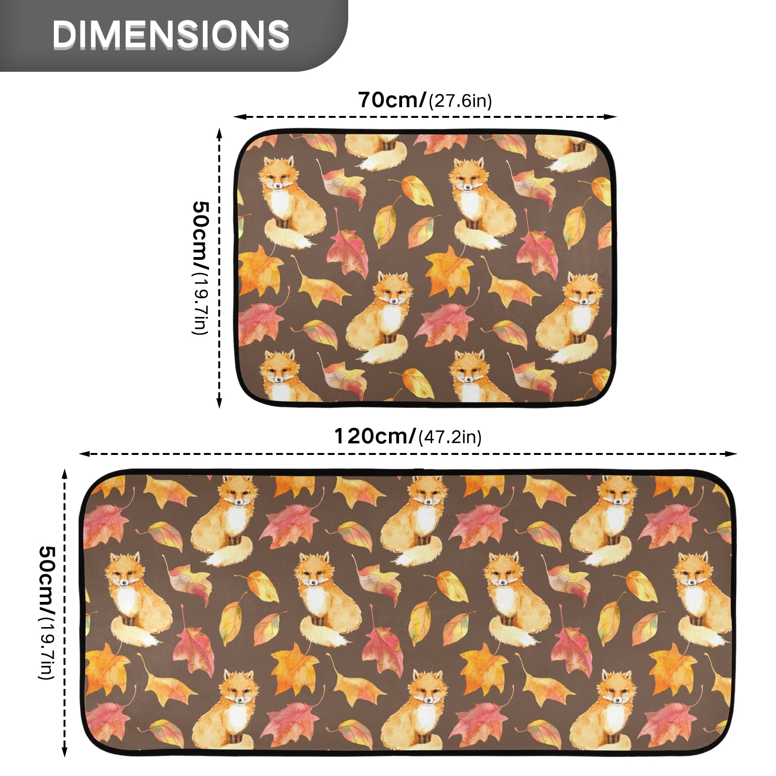 Cute Fox Fall Leaves Kitchen Mat Set of 2 Anti-Fatigue Kitchen Rug Set Non Slip Foam Cushioned Kitchen Runner Rugs and Mats Comfort Standing Mat for Floor Laundry Home Decor