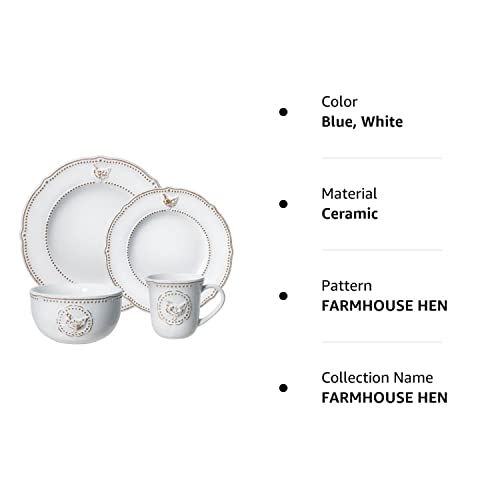 Pfaltzgraff Farmhouse Dinnerware Set (16 Piece), Blue, White