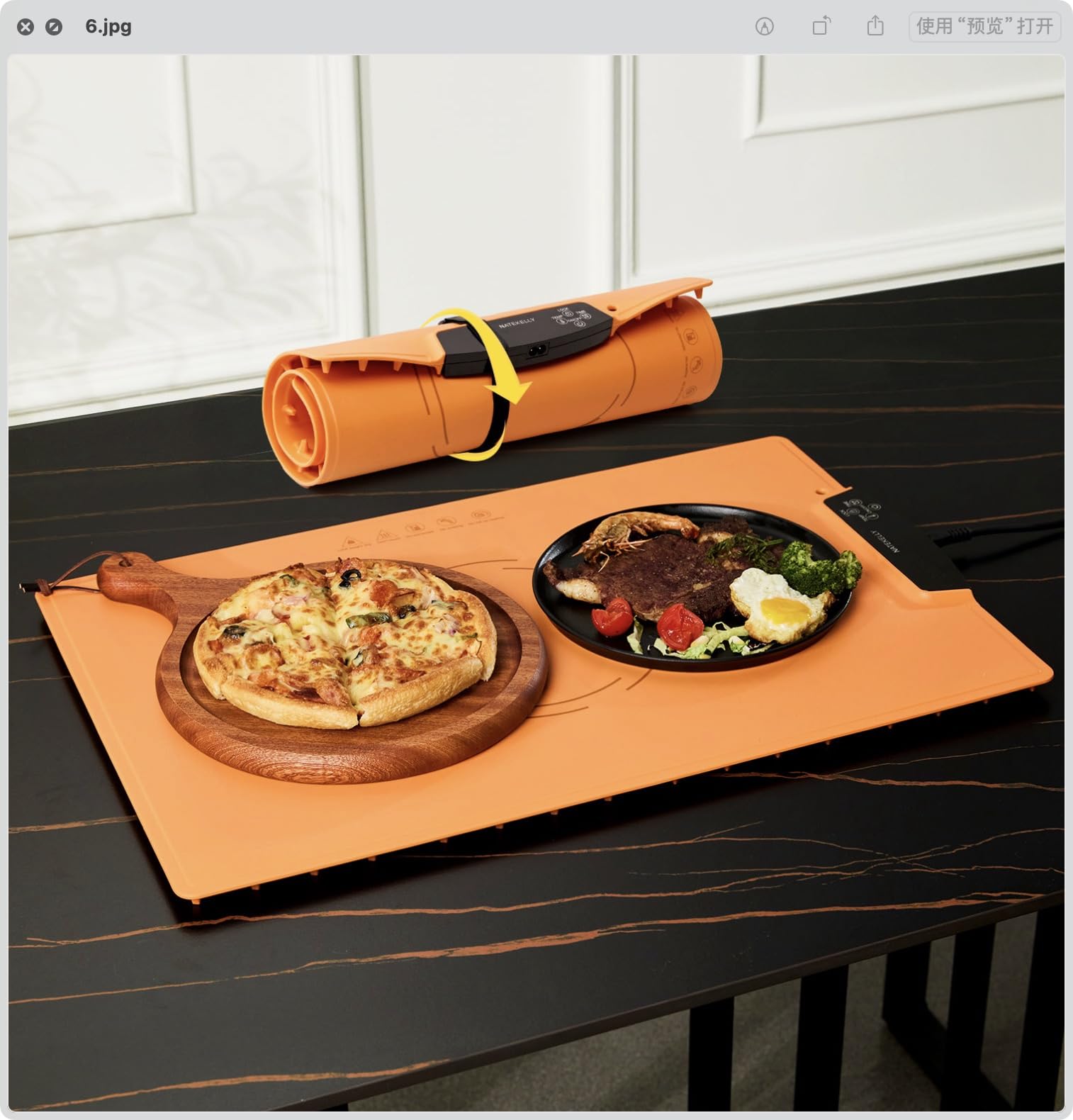 Electric Food Warming Tray, Silicone Heating Mat with Temperature Settings, Portable Foldable Roll Up Heating Pad for Parties, Buffet, Countertop (Orange)