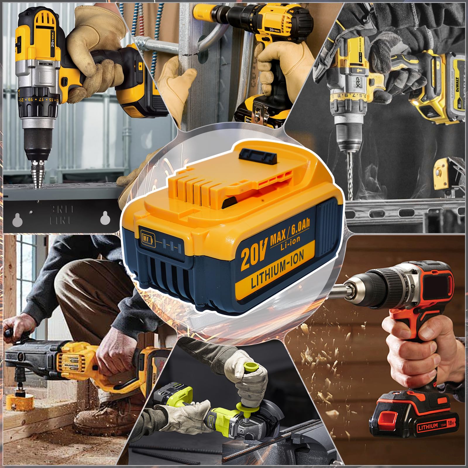 Fanshara 2packs Replacement Battery Dewalt 20v Max Battery 6ah Compatible with Dewalt Cordless Power Tools DCB200 DCB201 DCB204 DCB206 DCD/DCF/DCG/DCS Series