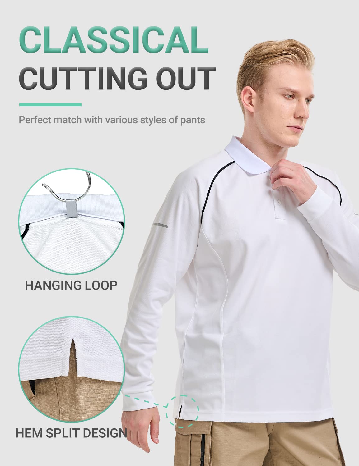 BVVU Mens Outdoor Polo Shirt Long Sleeves Performance Tactical Golf T-Shirts Moisture Wicking Collared Tennis Tees