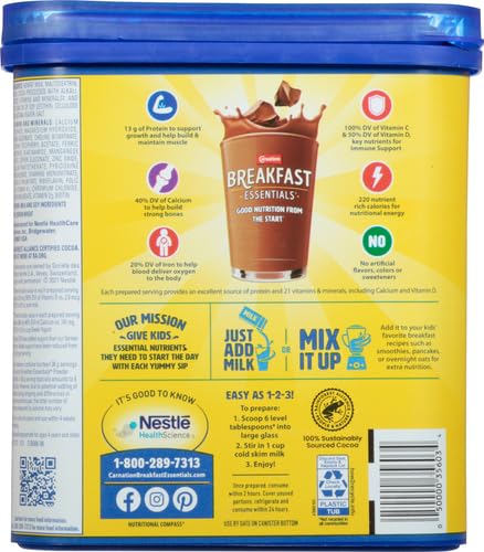 Carnation Breakfast Essentials Powder Drink Mix, Rich Milk Chocolate, 17.7 Ounce Jar (Packaging May Vary)