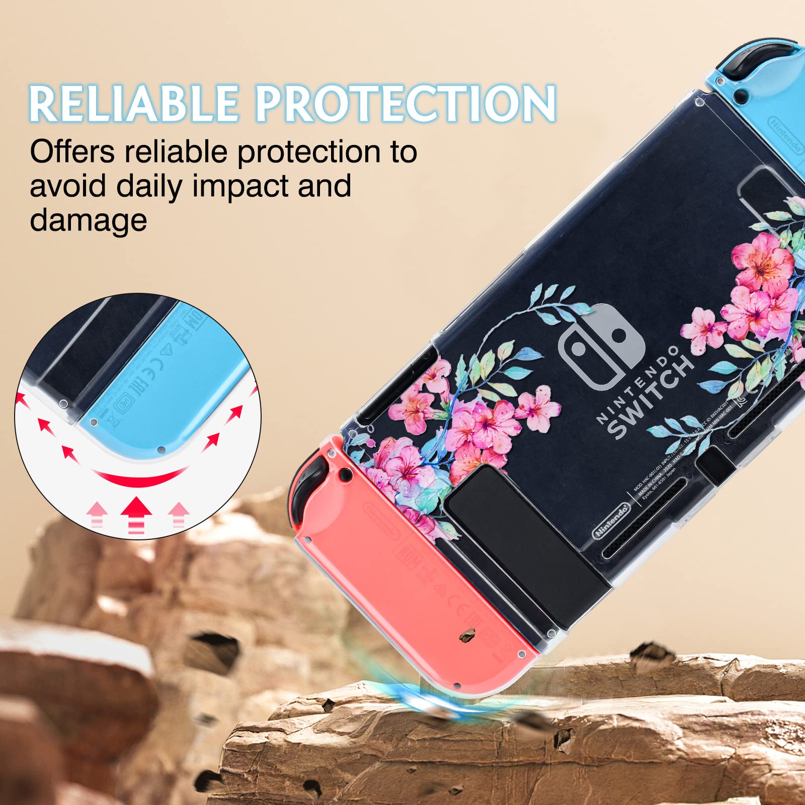 DLseego Sunflower Flower Floral Clear Yellow Switch Case 2017 Version Anti-Scratch Dockable Console Transparent TPU Shell Soft Shock-Absorption Joy Con Cover For Regular Switch