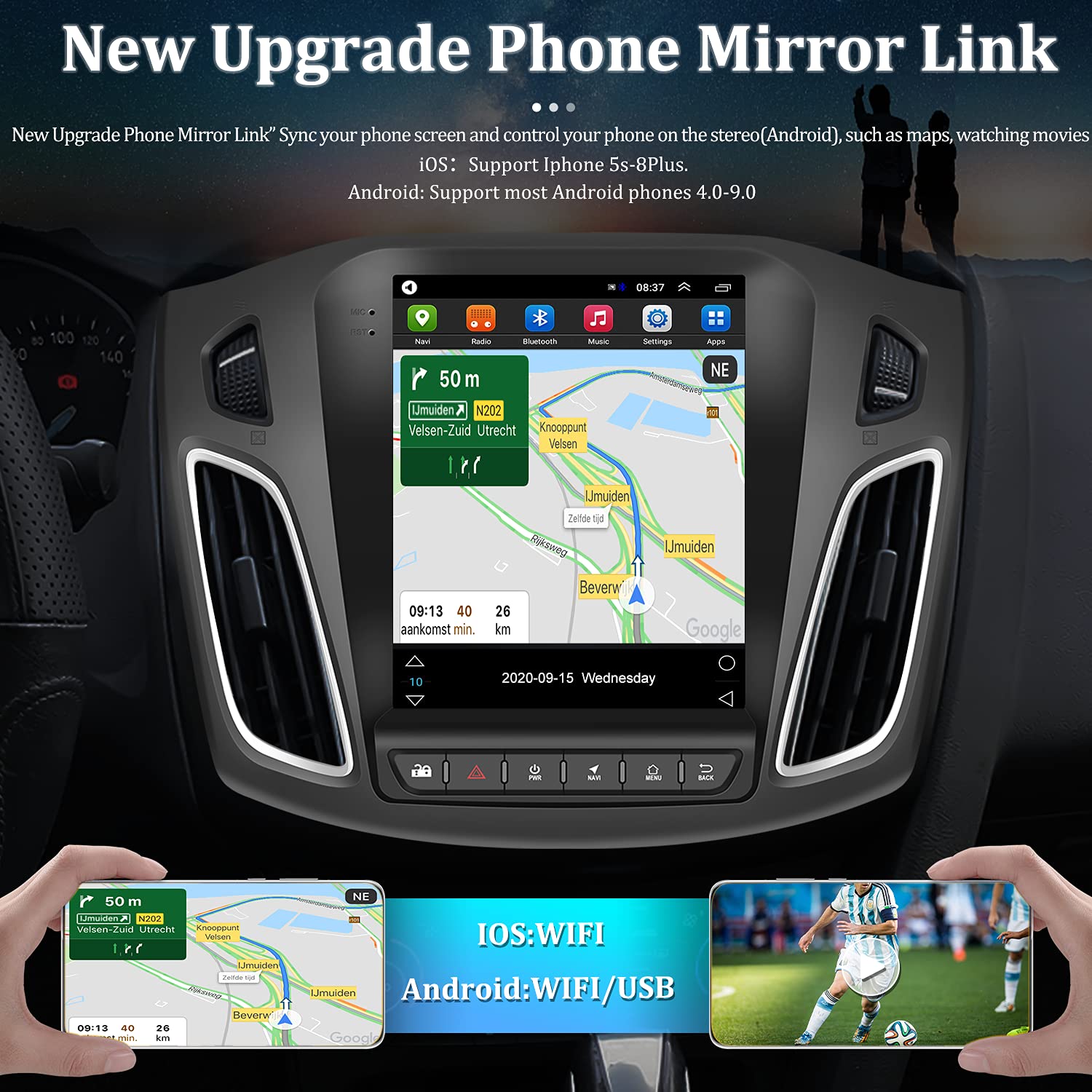 CAMECHO Android 10.1 Car Stereo for Ford Focus 2012 2013 2014 2015 2016 2017 2018, 9.7 inch Touch Screen Car Radio with Bluetooth, FM, GPS Navigation Head Unit, WiFi, Mirror Link, SWC+Back up Camera
