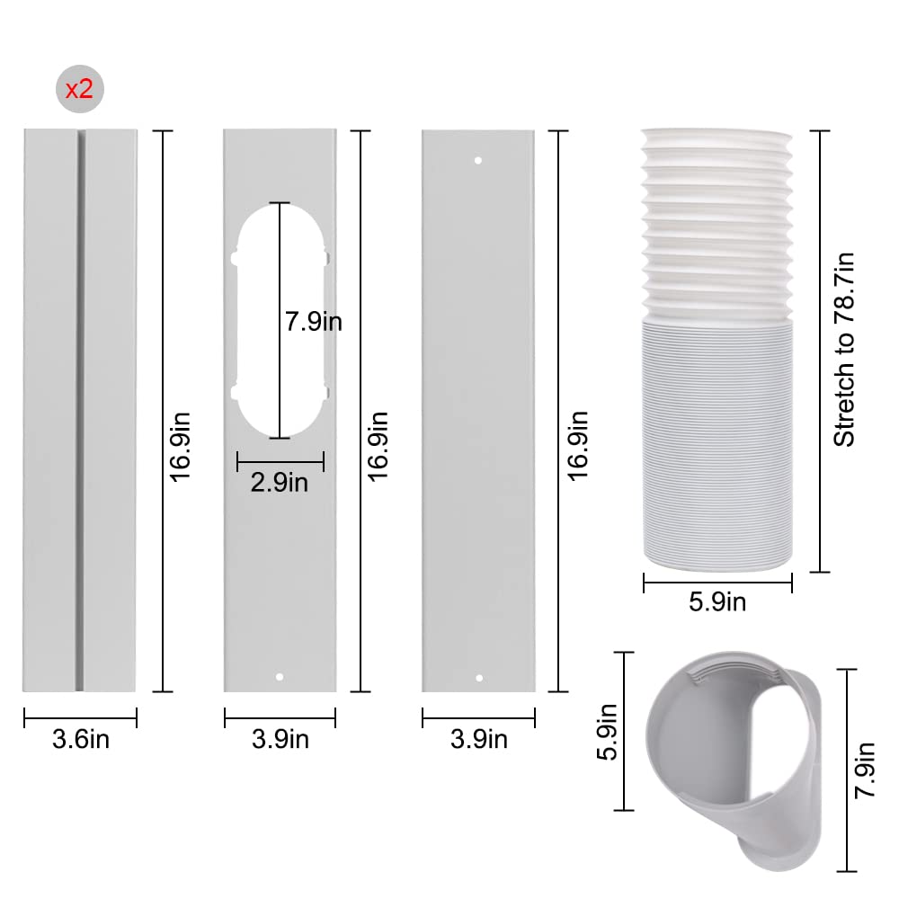 Portable Air Conditioner Window Kit, Adjustable Window Vent Kit Seal Plates with 5.9” Exhaust Hose Duck Coupler for A/C Replacement Window Sliding Set