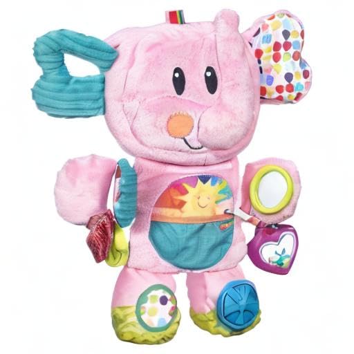 Playskool Fold 'n Go Elephant Stuffed Animal Tummy Time Toy for Babies 3 Months and Up, Pink (Amazon Exclusive)