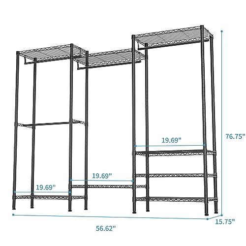 Golpart Freestanding Garment Rack Portable Closet Clothes Racks for Hanging Clothes, Heavy Duty Metal Adjustable Clothing Rack with 4 Hanging Rod & 8 Shelve, Stand Wardrobe Closet, Max Load 800LBS
