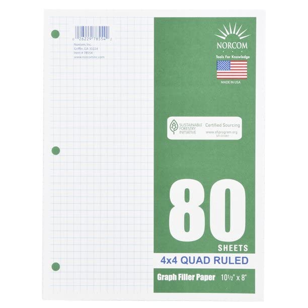 Norcom Quad Filler Paper, 10-1/2" x 8", 4 Squares/Inch