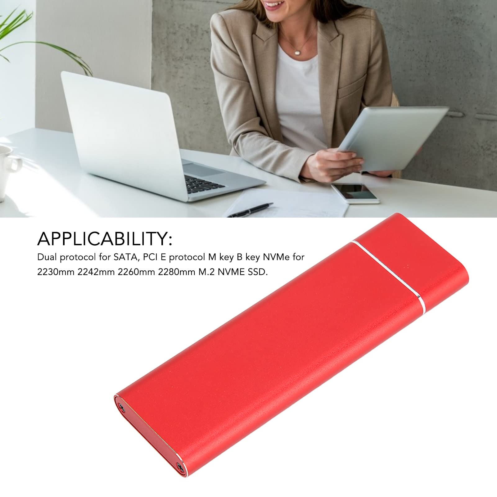 Fast Transfer for SSD Enclosure, High Heat Dissipation NVME SSD Enclosure 2242mm (Red)