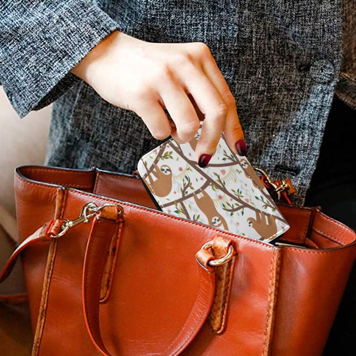 MOYYO RFID Credit Card Holder Case Cute Funny Sloths Animal Leather Printed Zipper Card Case Wallet for Women Girls