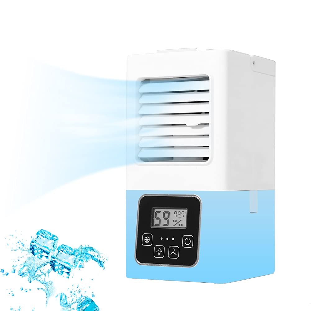 Portable Personal Air Conditioner Fan, Quiet Desktop Air Cooler for Summer, 400ML Mini Evaporative Room Cooler with 3 Speeds & 2 Misting, for Home Office Bedroom Indoor Outdoor, White