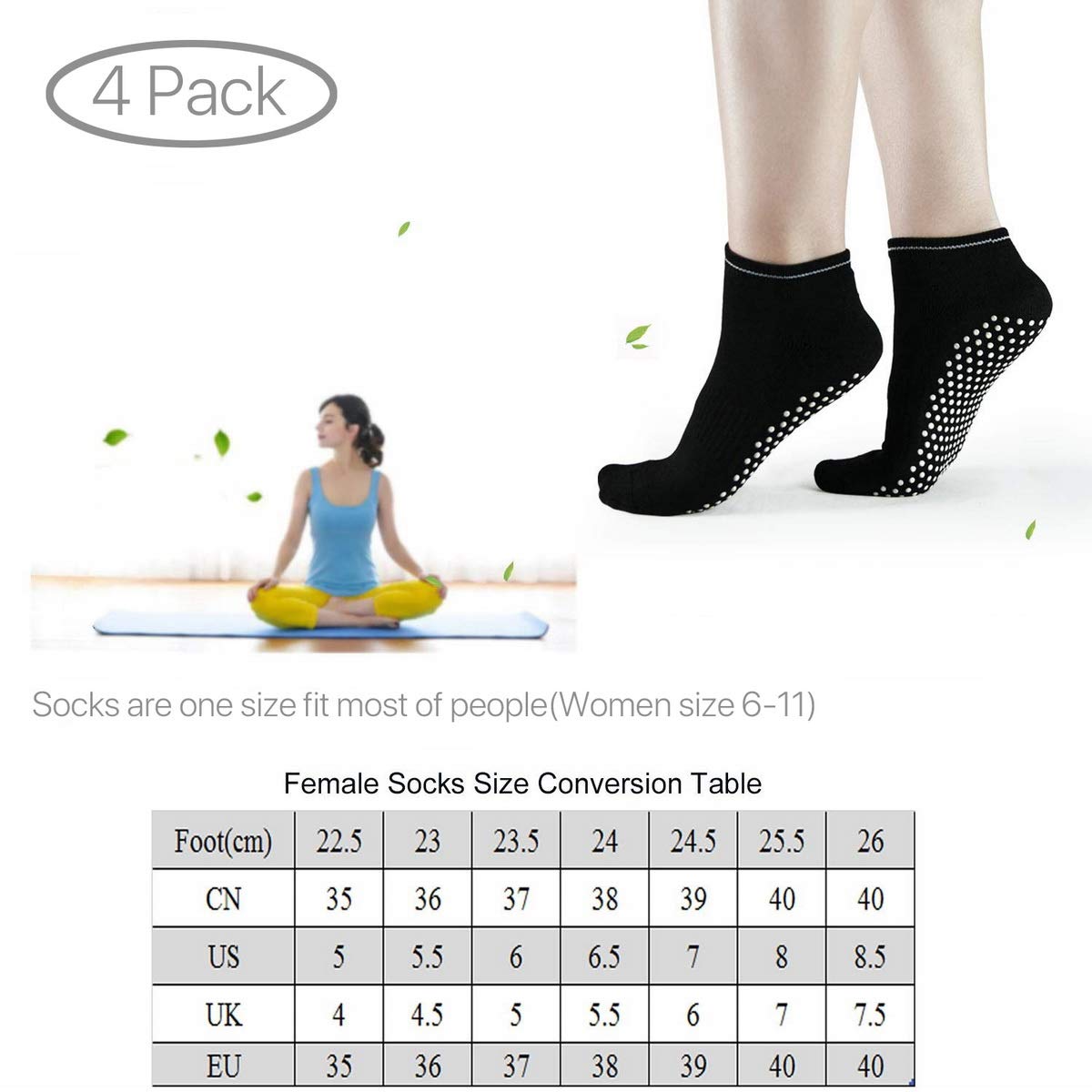 BTOP 4 Pairs Yoga Socks Non Slip Pilates Massage womens Socks with Grip Exercise Gym 4 Color