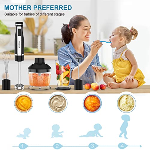 Immersion Hand Blender, 800W Stick Blender, 20 Speed Stainless Steel Immersion Blender, With 27oz Beaker, 17oz Chopping Bowl, Whisk, Frother Attachments, for Soup, Smoothie, Puree, Baby Food, Black