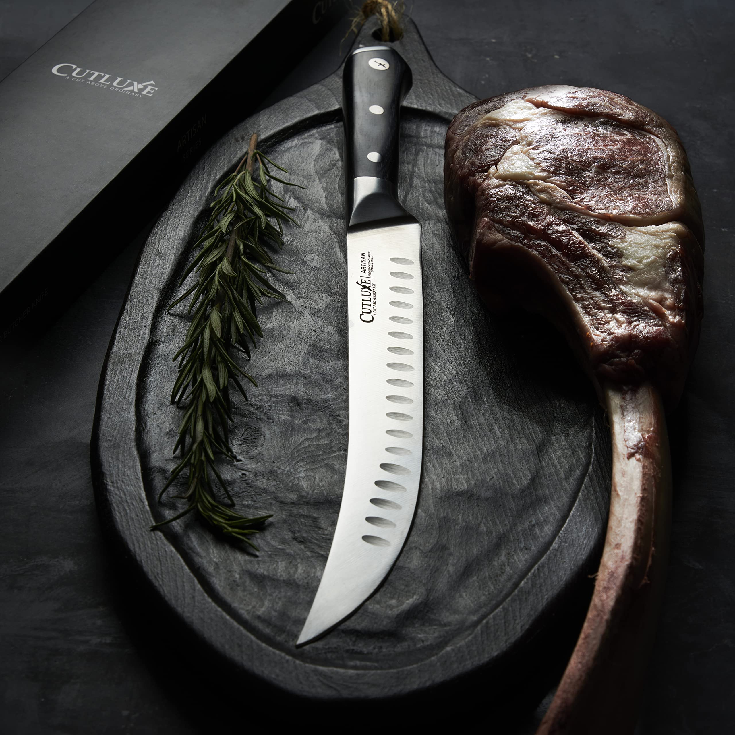 Cutluxe Butchers Knife Set – Cimeter and Bullnose Butcher Breaking Knives – Forged High Carbon German Steel – Full Tang & Razor Sharp – Ergonomic Handle Design – Artisan Series