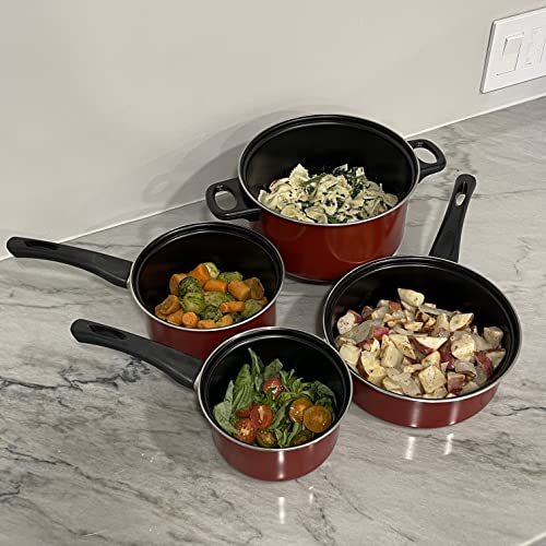 Imperial Home 7 Pc Carbon Steel Nonstick Cookware Set, Pots & Pans Set, Dishwasher Safe Cookware Set, Cooking Set, Kitchen Essentials (Red)
