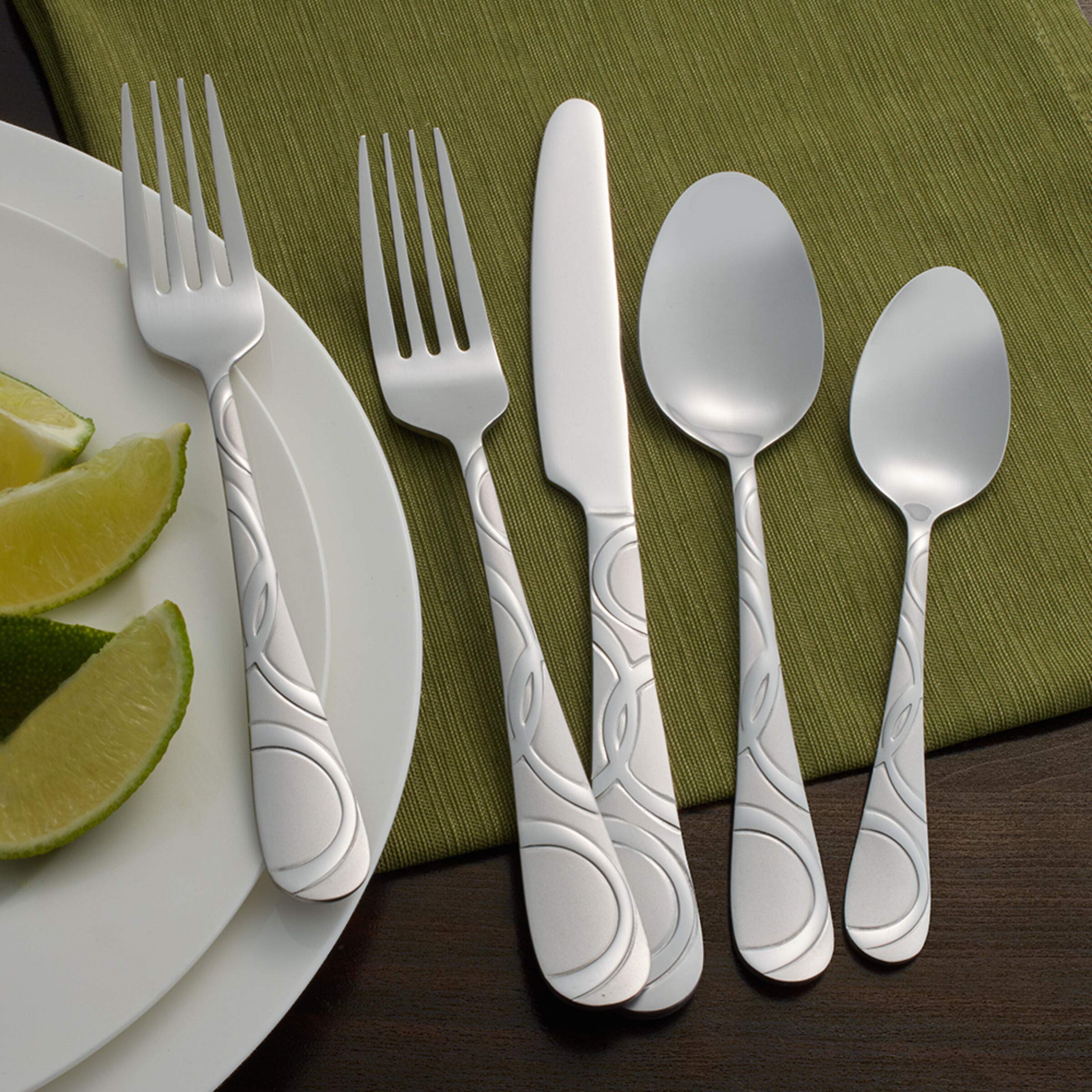International Garland Frost Flatware Service for 4, 20 Piece Set, 18/0 Stainless Steel, Silverware Set