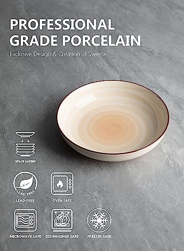 Sweese Pasta Bowls, 30 Ounce Salad Bowls, Neutral Serving Bowls, Pasta Bowls Set of 6, 8.3 Inch Porcelain Plate Bowls