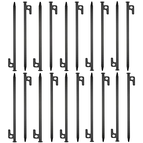 bimiti 20 Pack Tent Stakes Heavy Duty 16 inch Forged Steel Solid Tent Pegs Metal Ground Camping Stakes for Camping Unbreakable and Inflexible