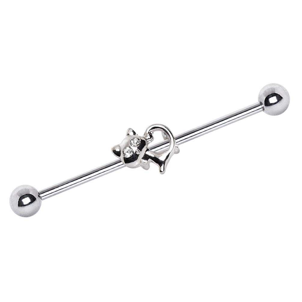 BYB Barbells Cuddly Cat Steel Industrial Barbell Piercing Jewelry 14G-38mm