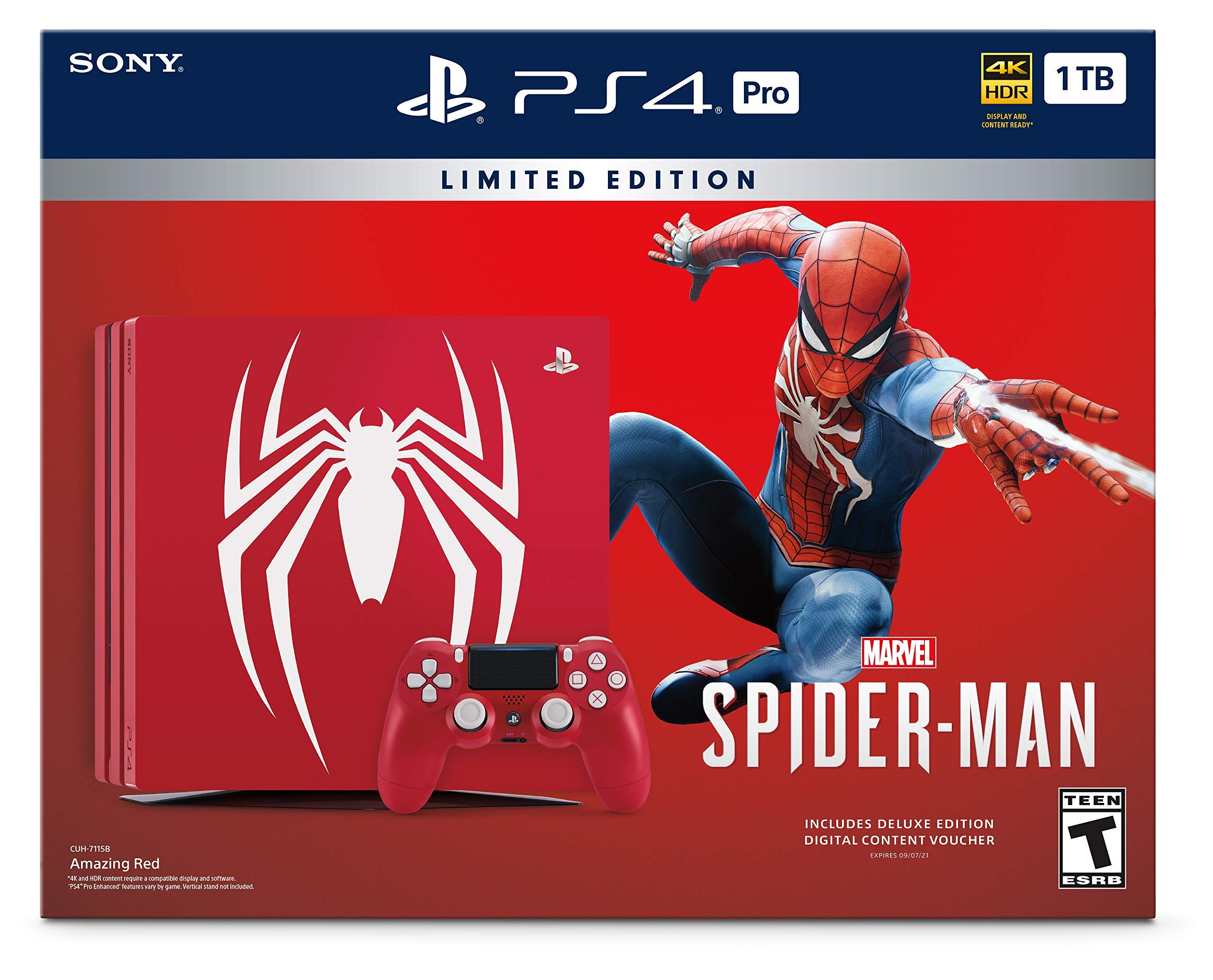 Playstation 4 Pro 2TB SSHD Limited Edition Console - Marvels Spider-Man Bundle Enhanced with Fast Solid State Hybrid Drive (Renewed)